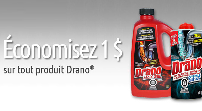 Coupon de 1$ sur les produits Drano ! - EGQ
